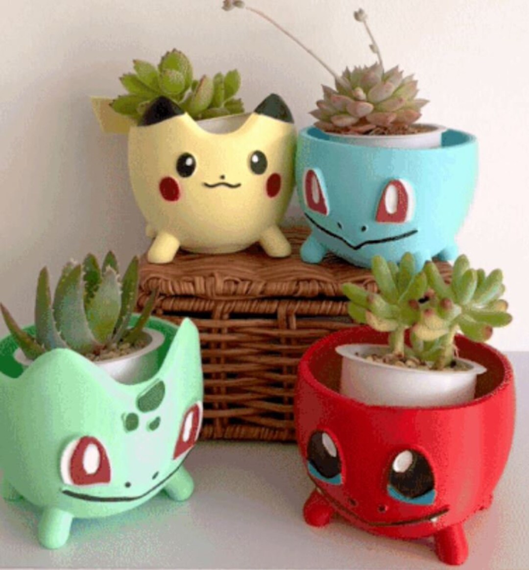 Set of 4 Minimalist Pokemon Planters / Pikachu / Bulbasaur/ Charmander ...
