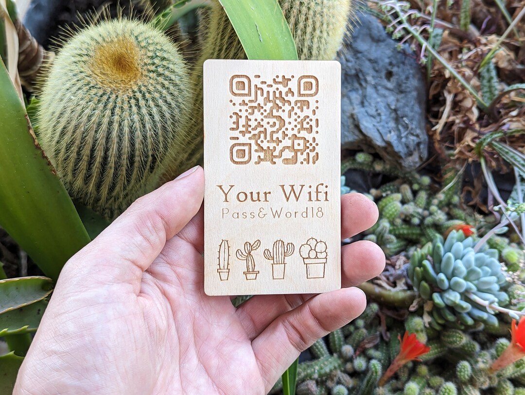 Cactus Design Wifi QR Code for Easy Login | Wooden Item, Plaque With ...
