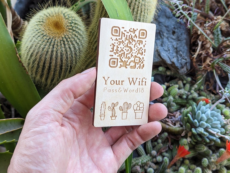 Cactus Design Wifi QR Code for Easy Login Wooden Item, Plaque With ...
