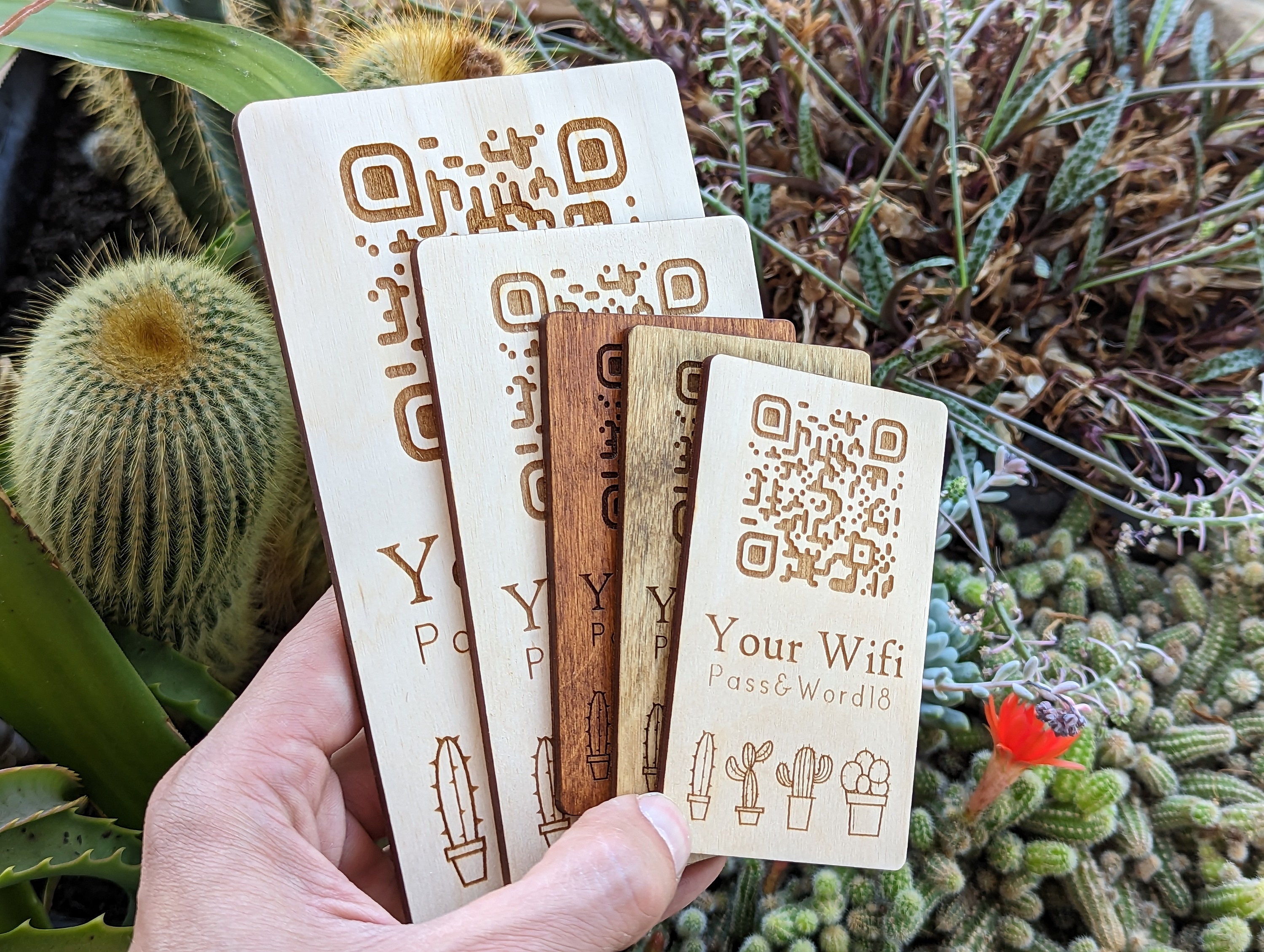Cactus Design Wifi QR Code for Easy Login | Wooden Item, Plaque With ...