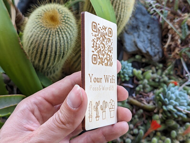Cactus Design Wifi QR Code for Easy Login Wooden Item, Plaque With ...
