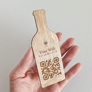 Wooden Wine Bottle | Wifi QR Code for Easy Login | Block, Plaque With ...