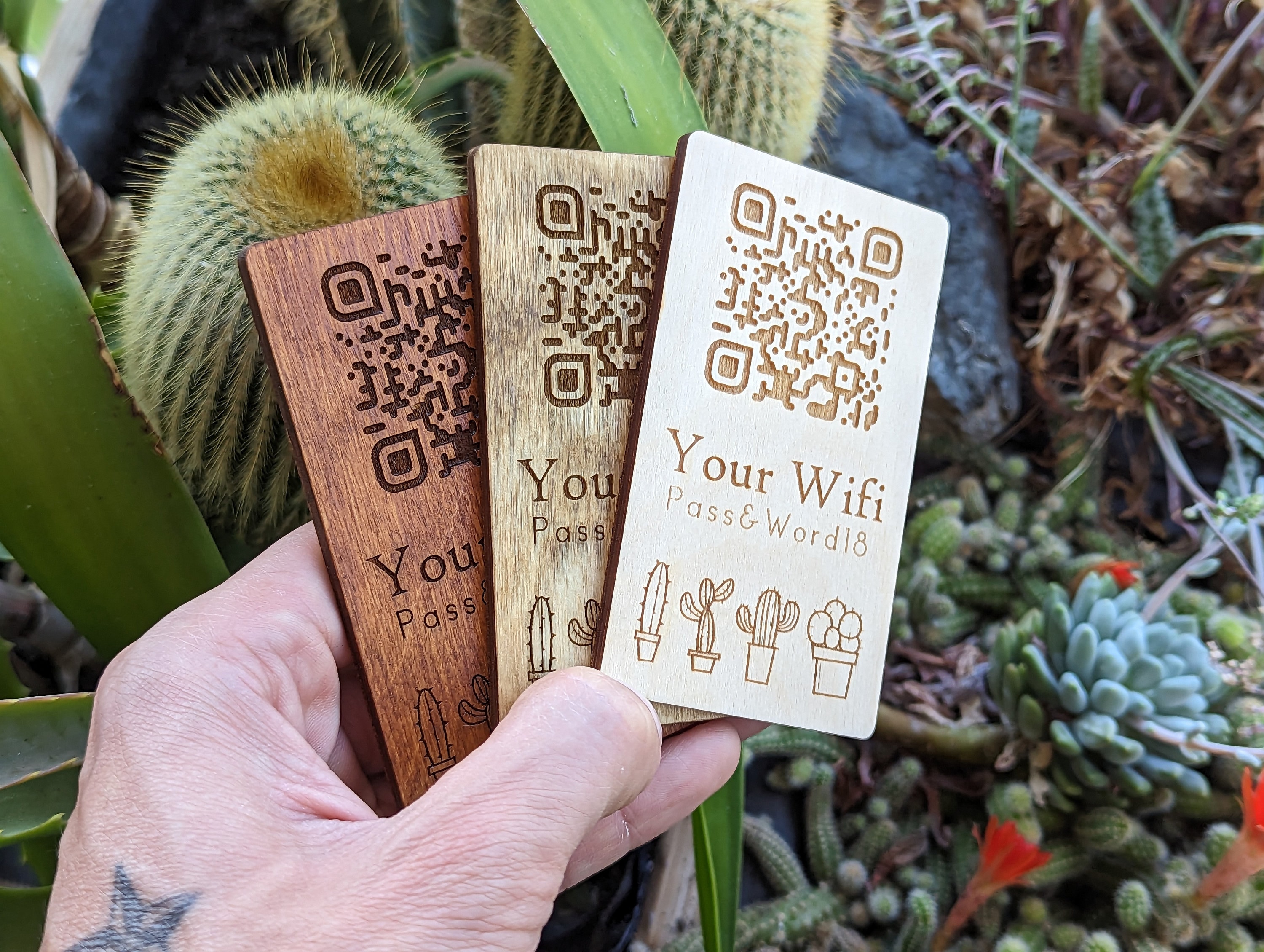 Cactus Design Wifi QR Code for Easy Login | Wooden Item, Plaque With ...