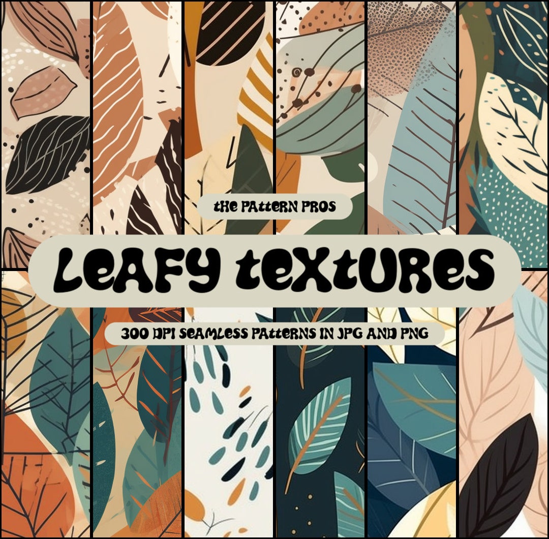 12 Earthy Leaf Textures, Asymmetric Organic Beauty Digital Papers ...