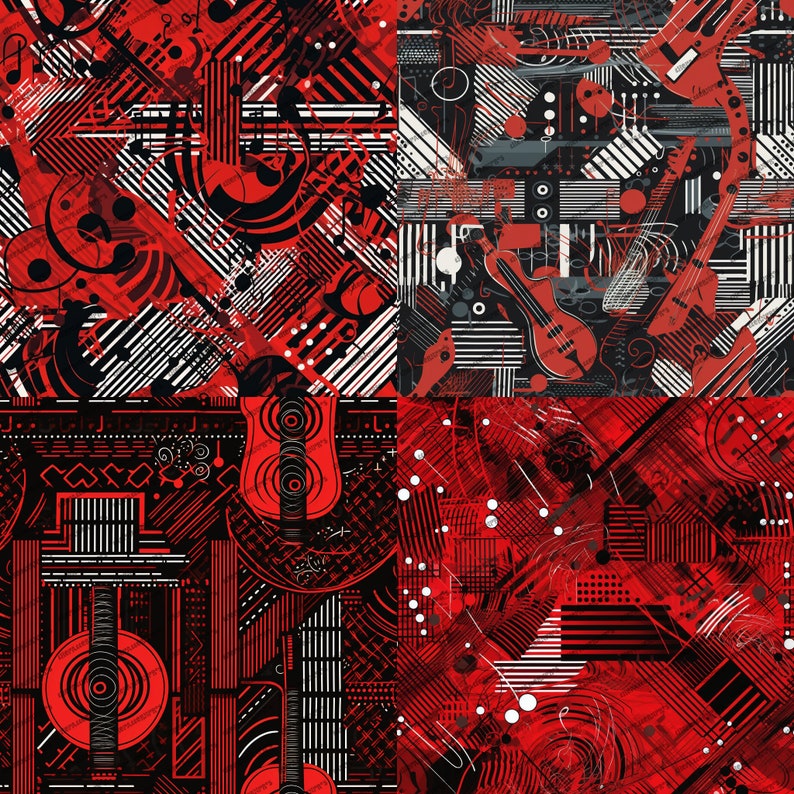 12 Red & Black Abstract Musician Pattern Seamless Digital Patterns ...