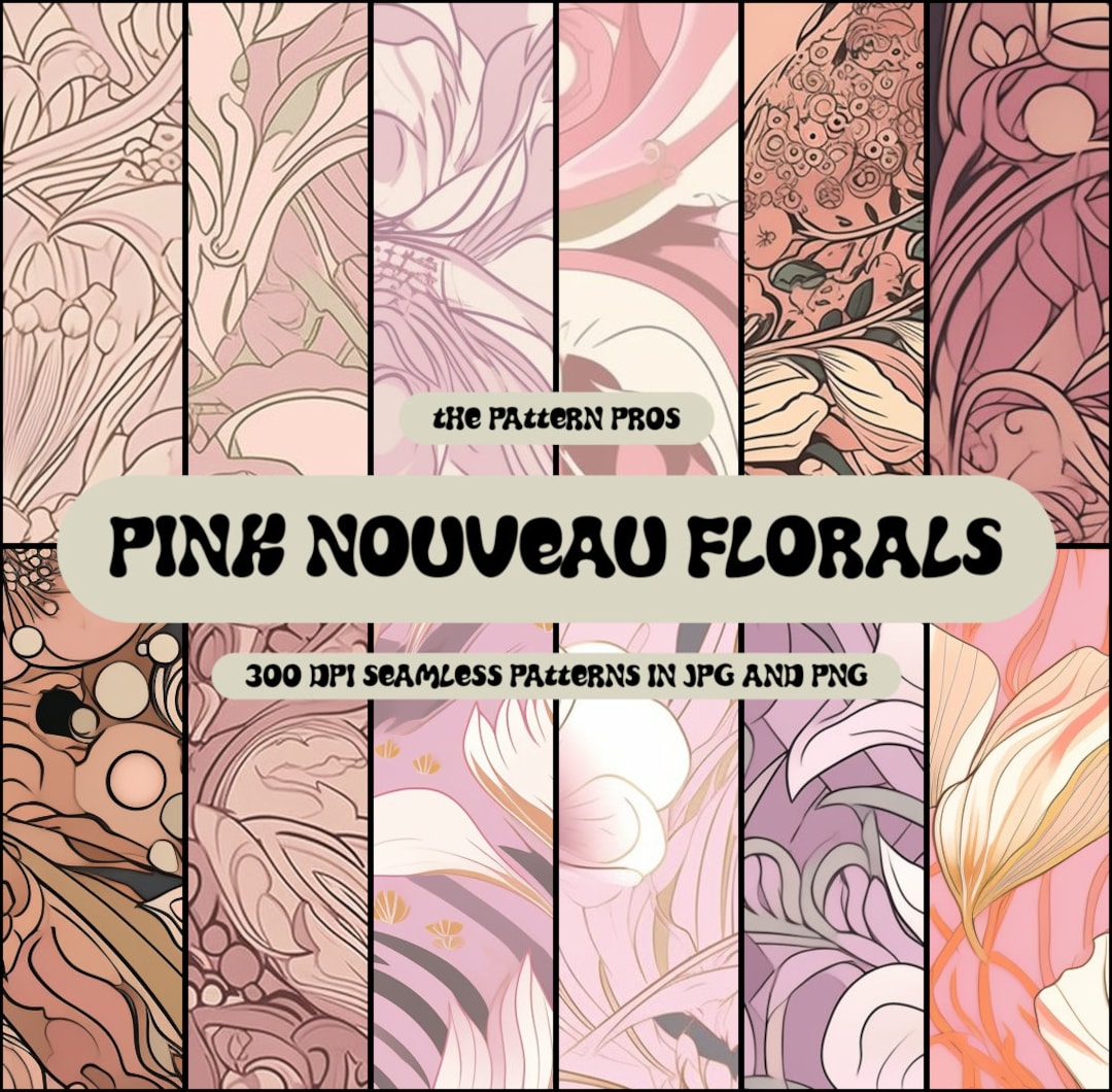 12 Soft Pink Art Nouveau Floral Patterns | Seamless Digital Patterns ...