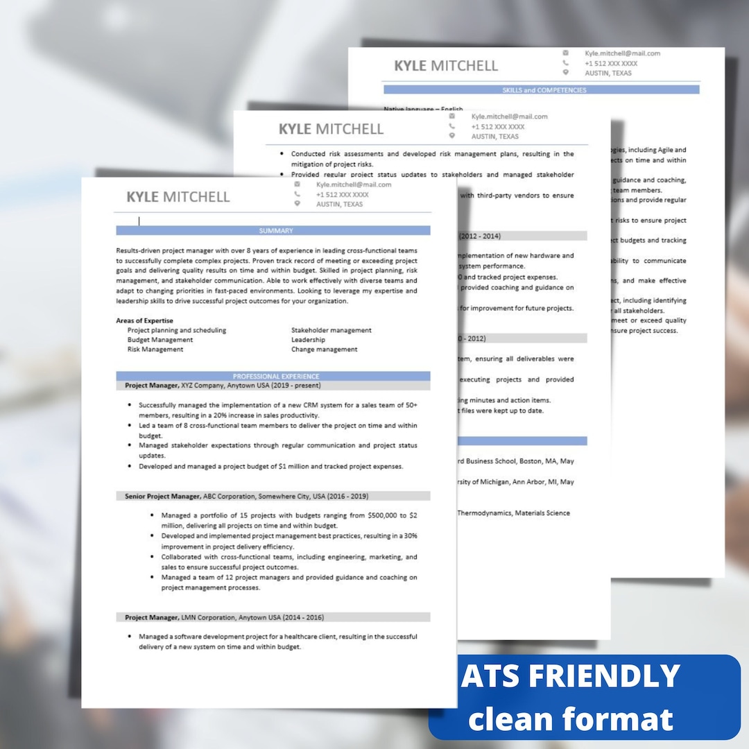 Professional Resume Template for Microsoft Word - 1 Page, 2 Pages, 3 ...