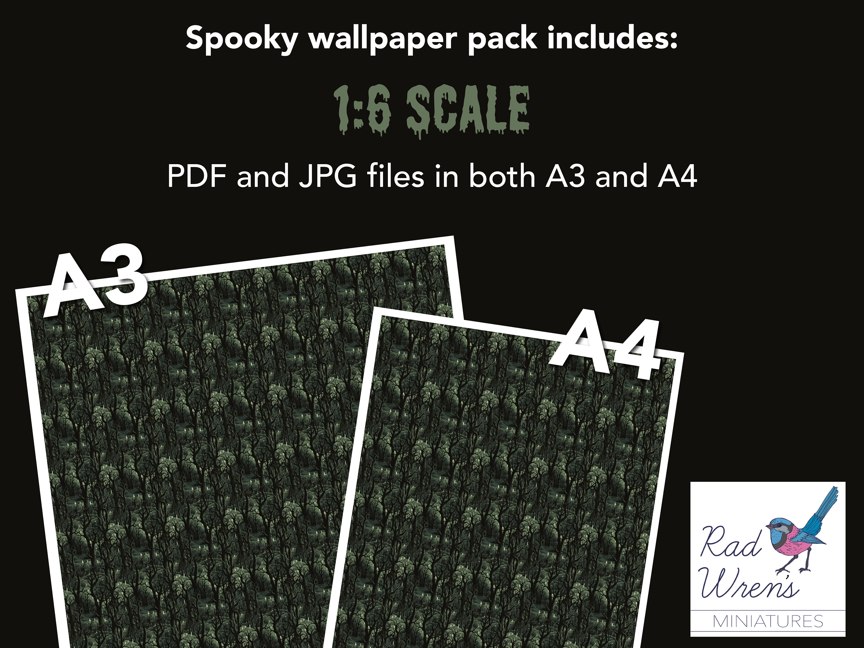 Creepy Dark Forrest Dollhouse Wallpaper or Wrapping Paper. 1/12 & 1/6 ...