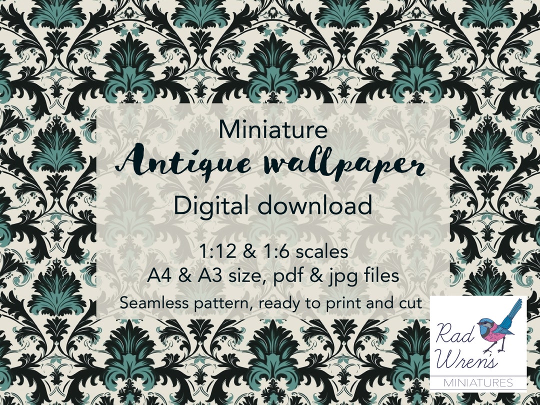 Damask Dollhouse Wallpaper, Antique Design. Pack Includes 1/12 and 1/6 ...