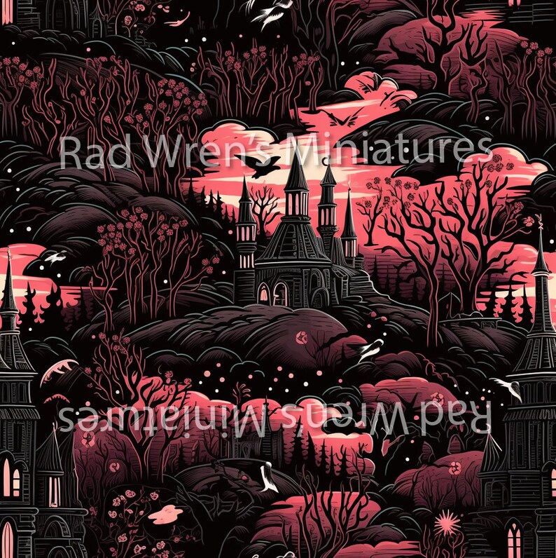 Whimsical Spooky Dollhouse Wallpaper, Creepy Halloween Beautiful. 1/12 ...