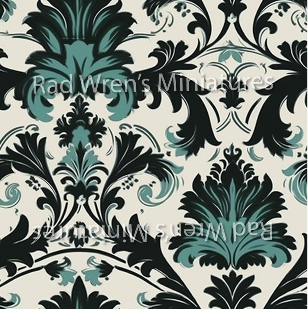 Damask Dollhouse Wallpaper, Antique Design. Pack Includes 1/12 and 1/6 ...