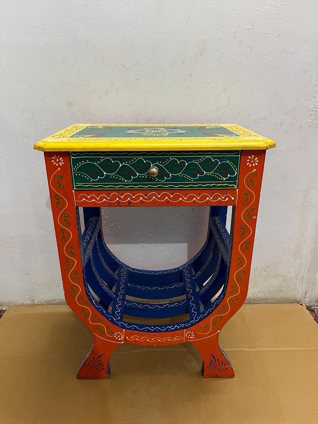 Modern and Colorfull Solid Wood Handicraft Multicolor Storage Bedside ...