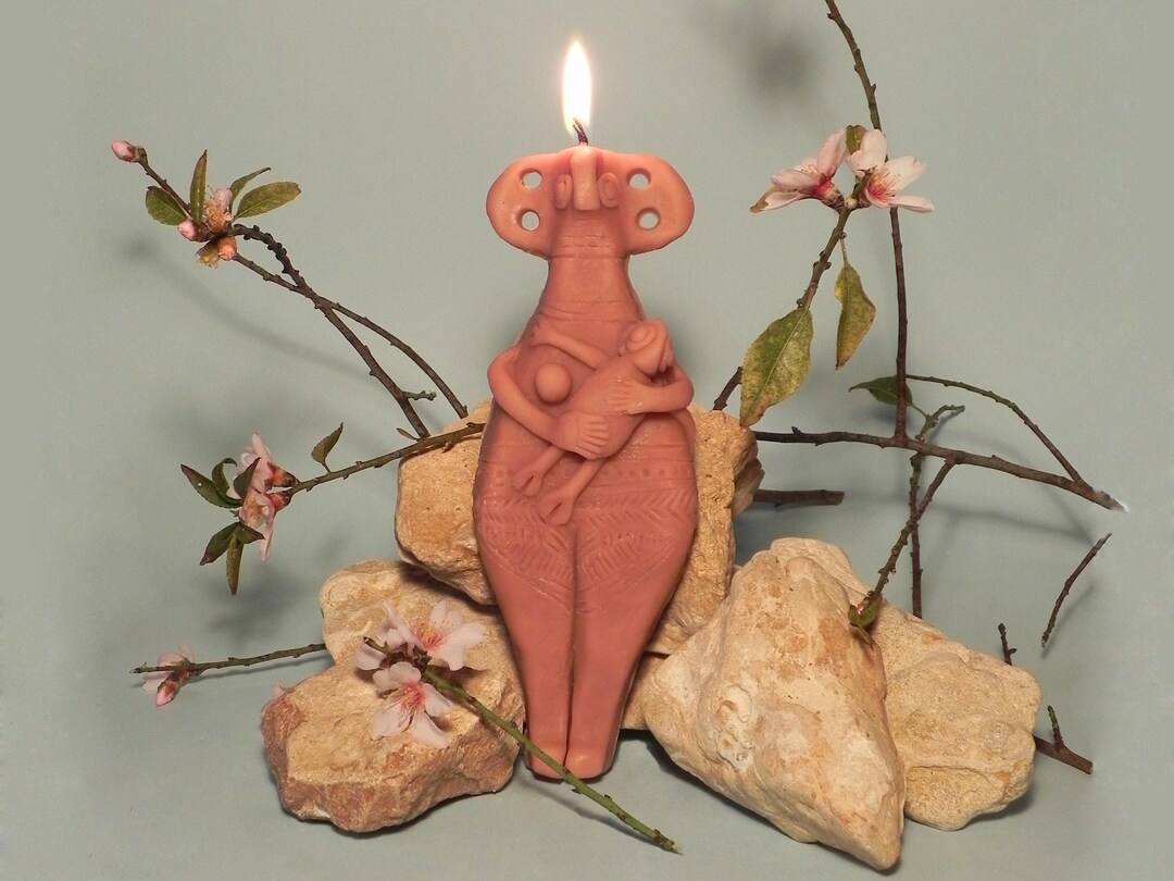 Candle Inspired by the Idol of Bird Like Figure Holding Infant Beeswax ...