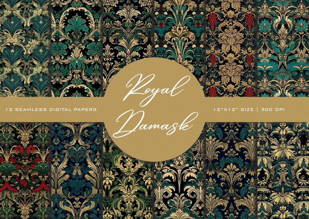Royal Damask 12 Seamless Damask Digital Patterns, Home Decor, Wallpaper ...
