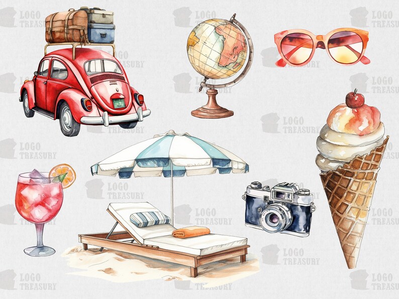 Travel Watercolor Clipart Summer Clipart Summer Holiday Tourism ...