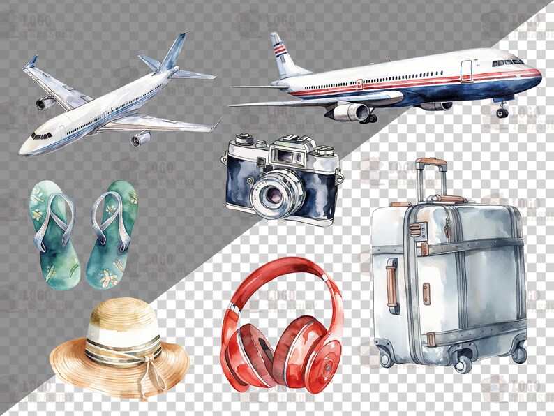 Travel Watercolor Clipart Summer Clipart Summer Holiday Tourism ...