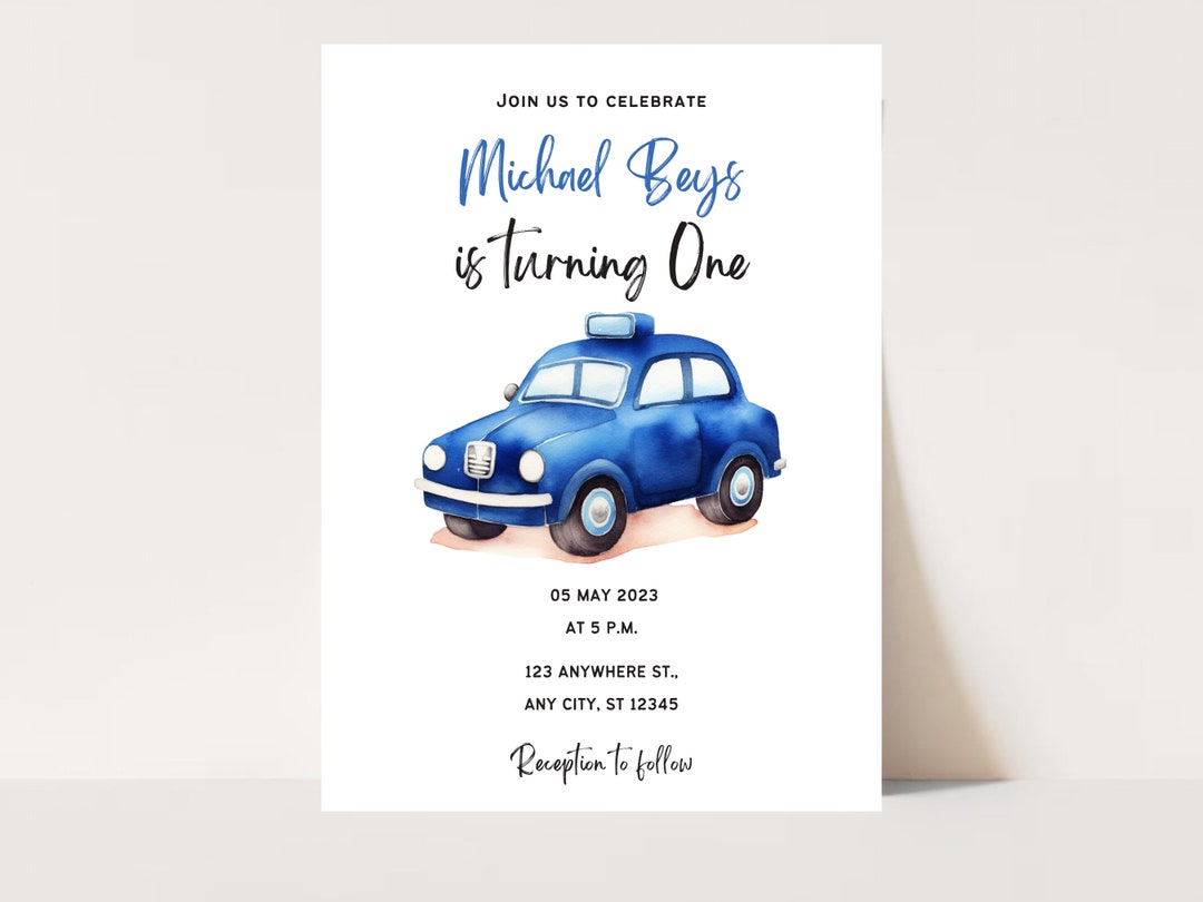 Editable Blue Car Birthday Invitation: Boy's Party Invite (printable ...