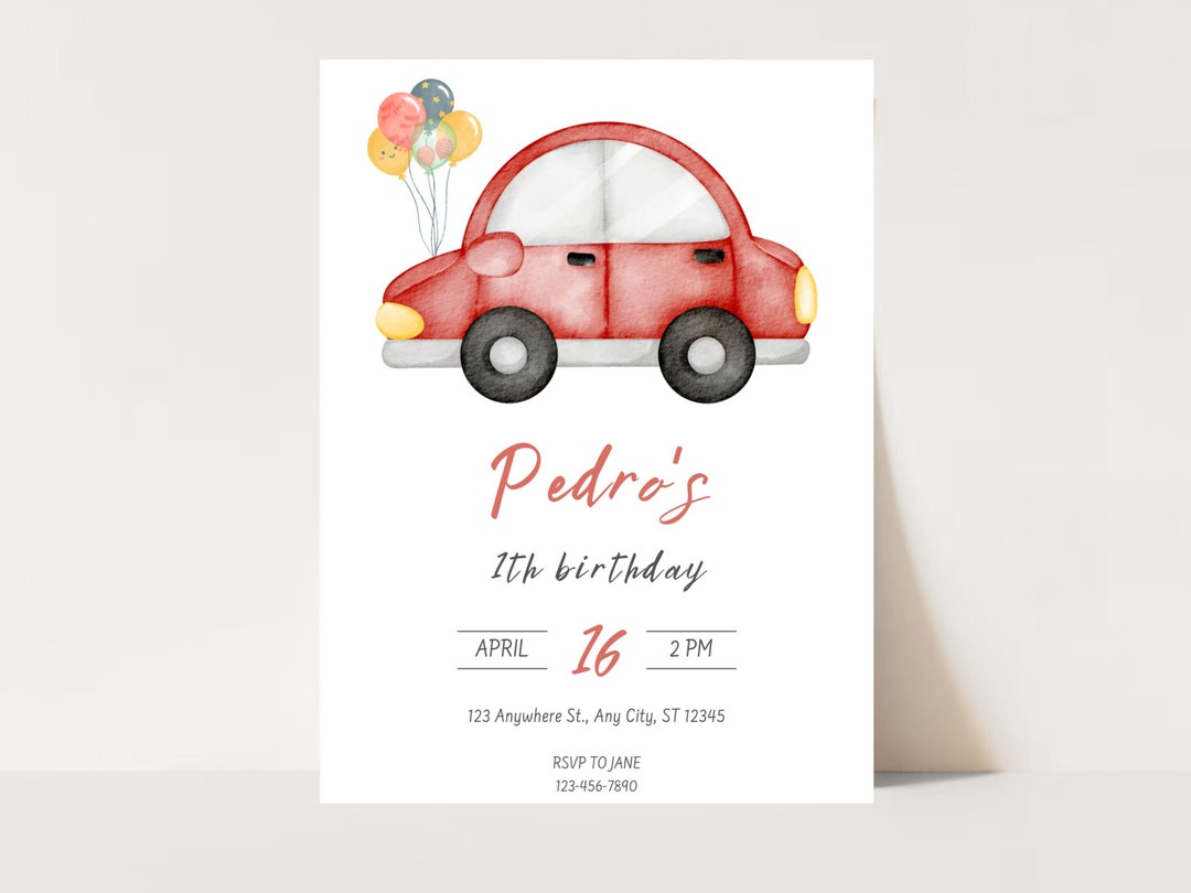 Editable Red Car Birthday Party Invitation (digital Download) - Etsy
