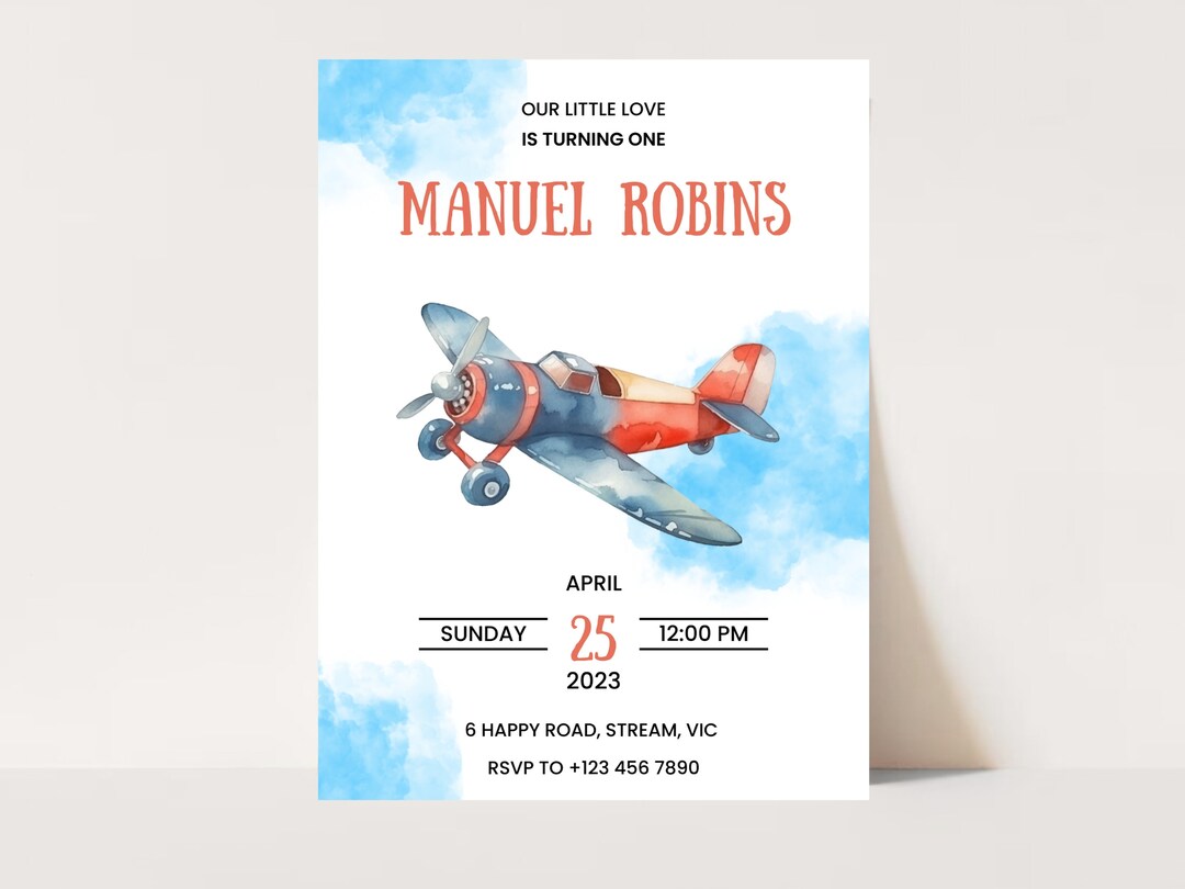 Editable Airplane Birthday Invitation: Aviator Party Decor (digital ...