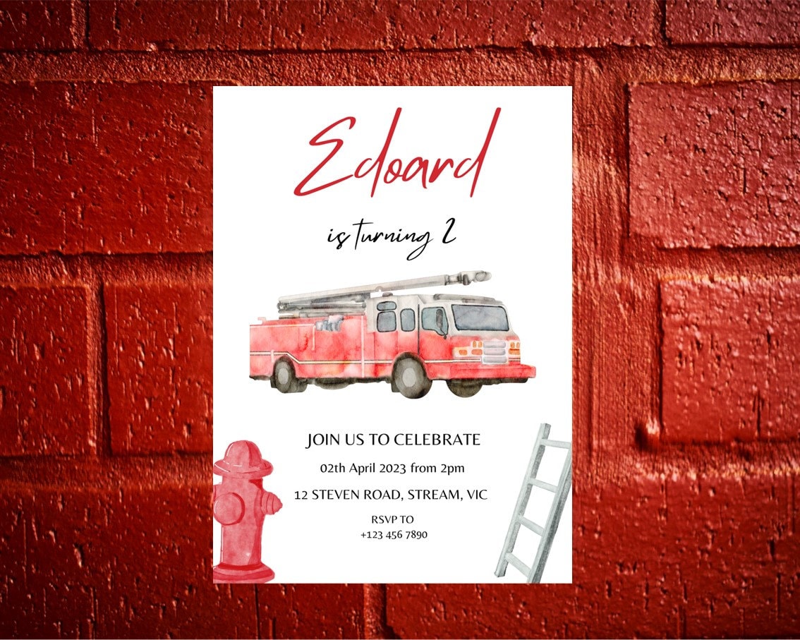 Editable Fire Truck Invitation, Fire Truck Birthday Invitation, Fire ...