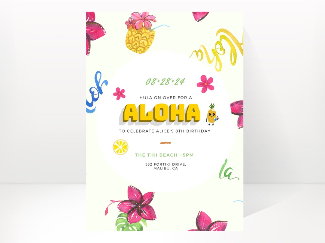 EDITABLE Aloha Pool Party,hawaiian Birthday Invite,tropical Birthday ...