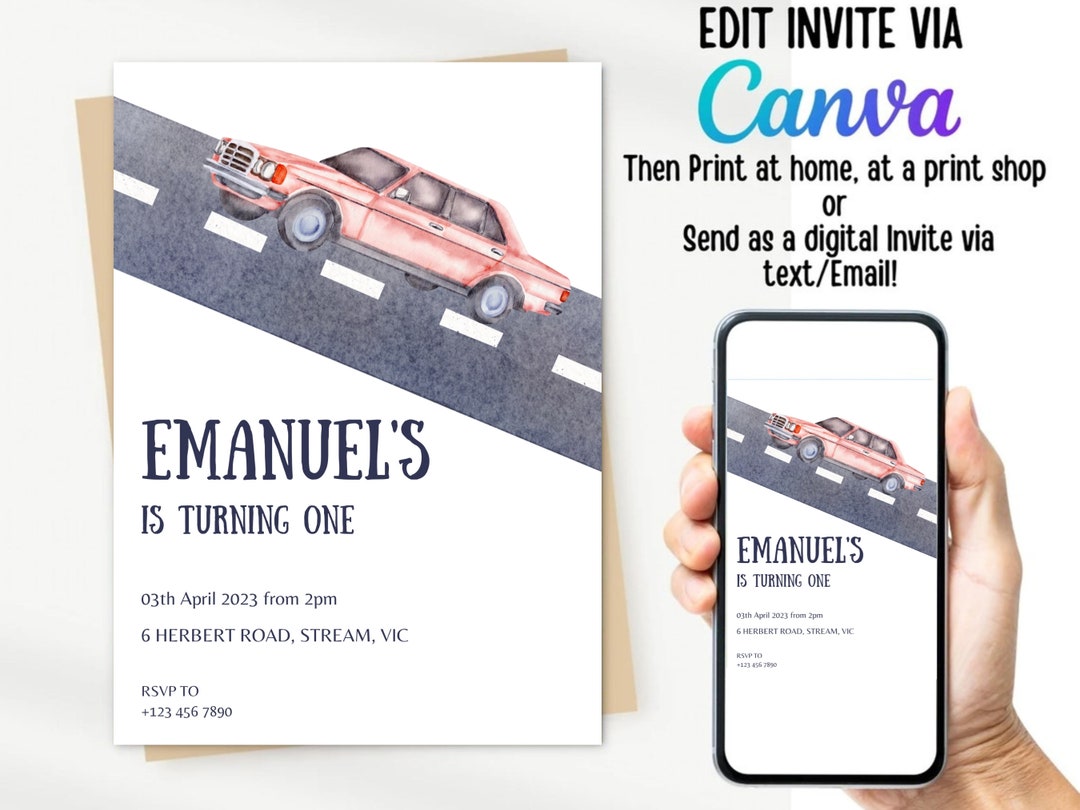 Red Car Birthday Party Invitation: Editable Boy Invite (digital ...