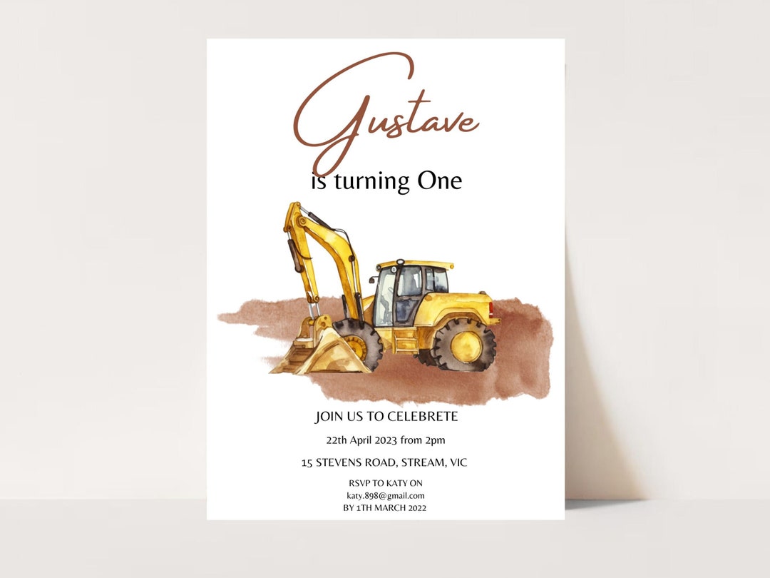 Backhoe Birthday Invitation Template: DIY Printable (digital Download ...