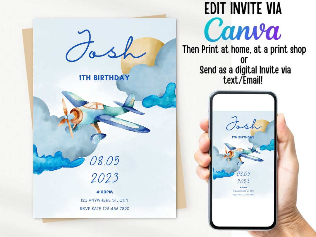 Editable Airplane Party Invite Airplane Birthday Invitation, Airplane ...
