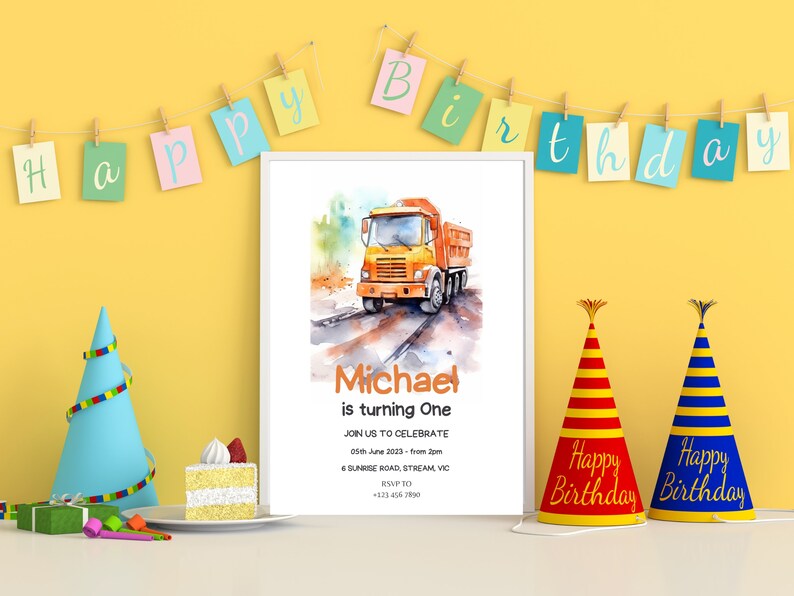 Backhoe Birthday Invitation Template: Neutral DIY Invite (digital ...