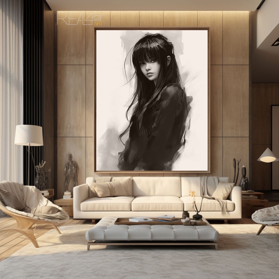Asian Girl Digital Drawing Artwork, Brushwork Art, Alter Art, Vintage Art, Wall Print, Digital ...