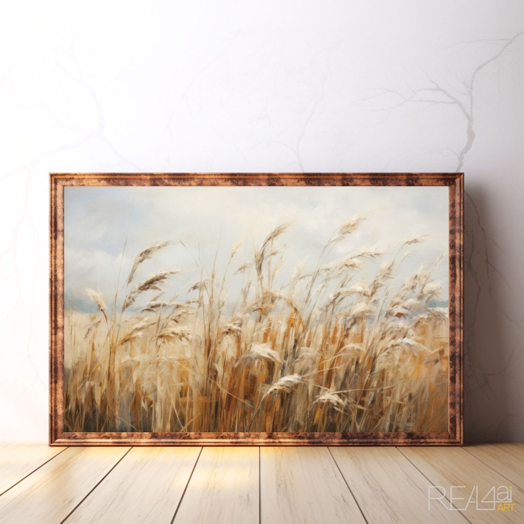 Printable Grain Field Landscape Oil Painting, Vintage Landscape Art ...