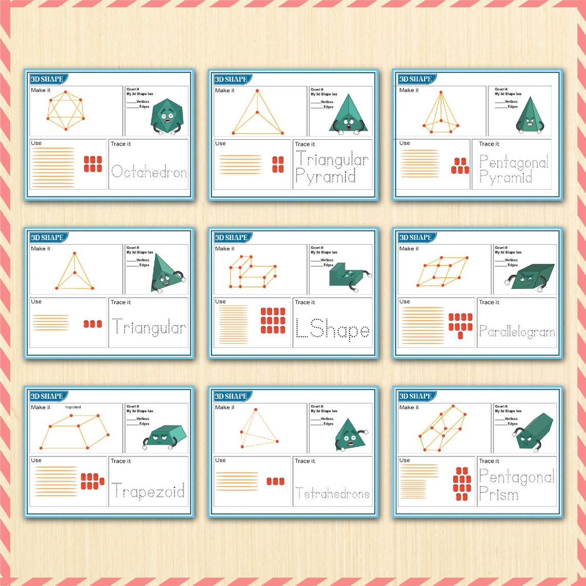 24 Toothpicks 3D Shapes Activity Game for Toddler Printable Kids ...