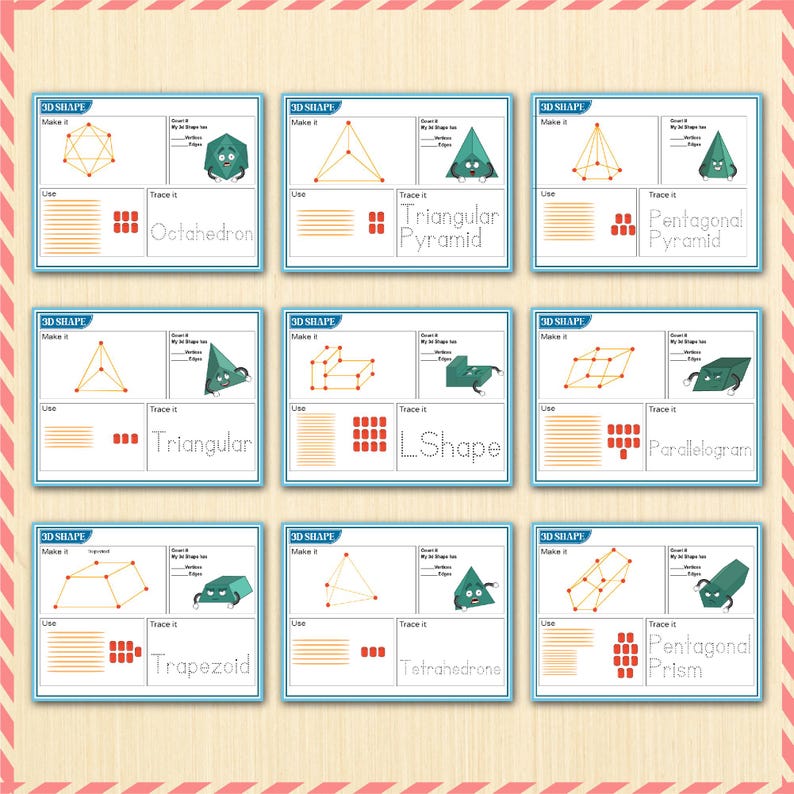 24 Toothpicks 3D Shapes Activity Game for Toddler Printable Kids ...