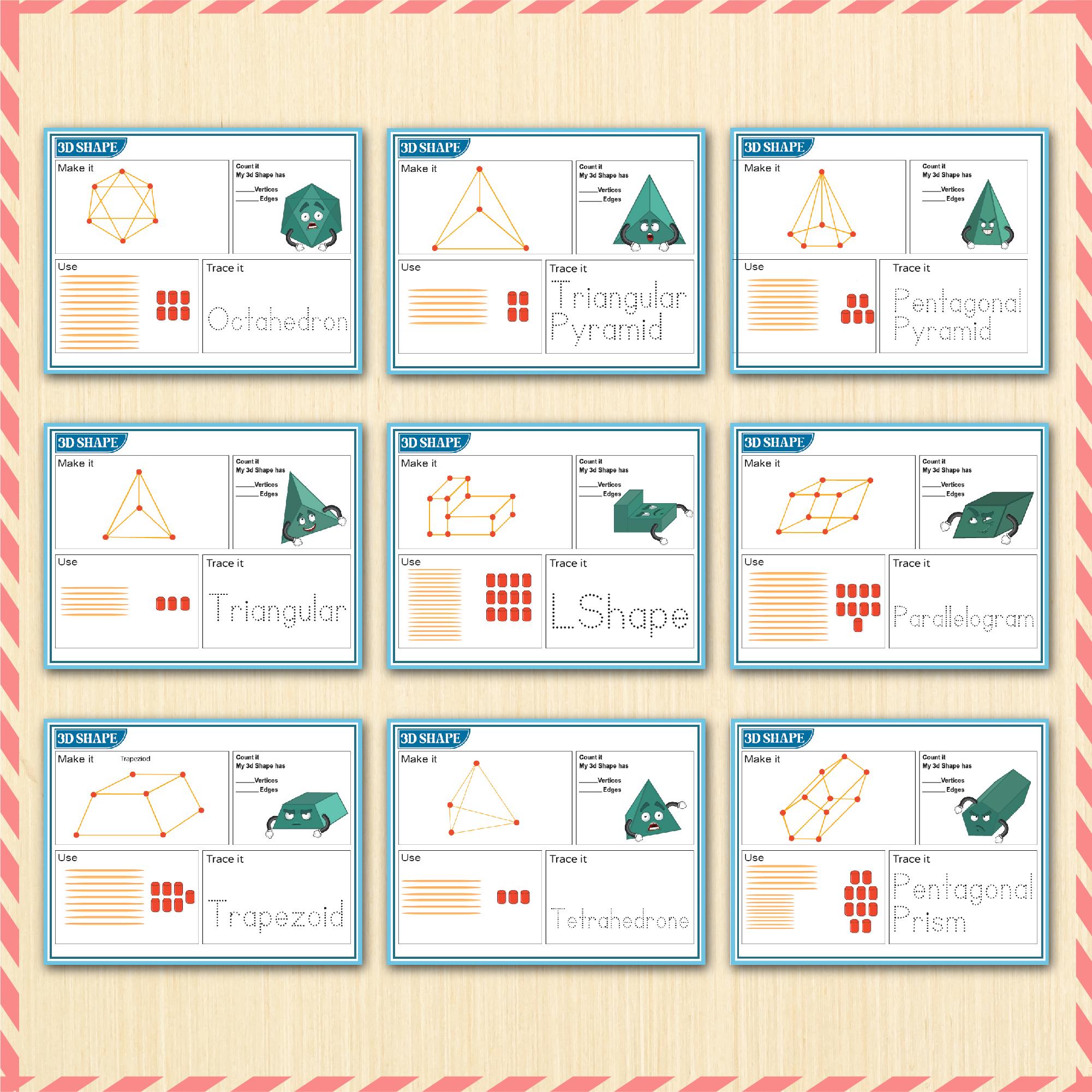 24 Toothpicks 3D Shapes Activity Game for Toddler Printable Kids ...