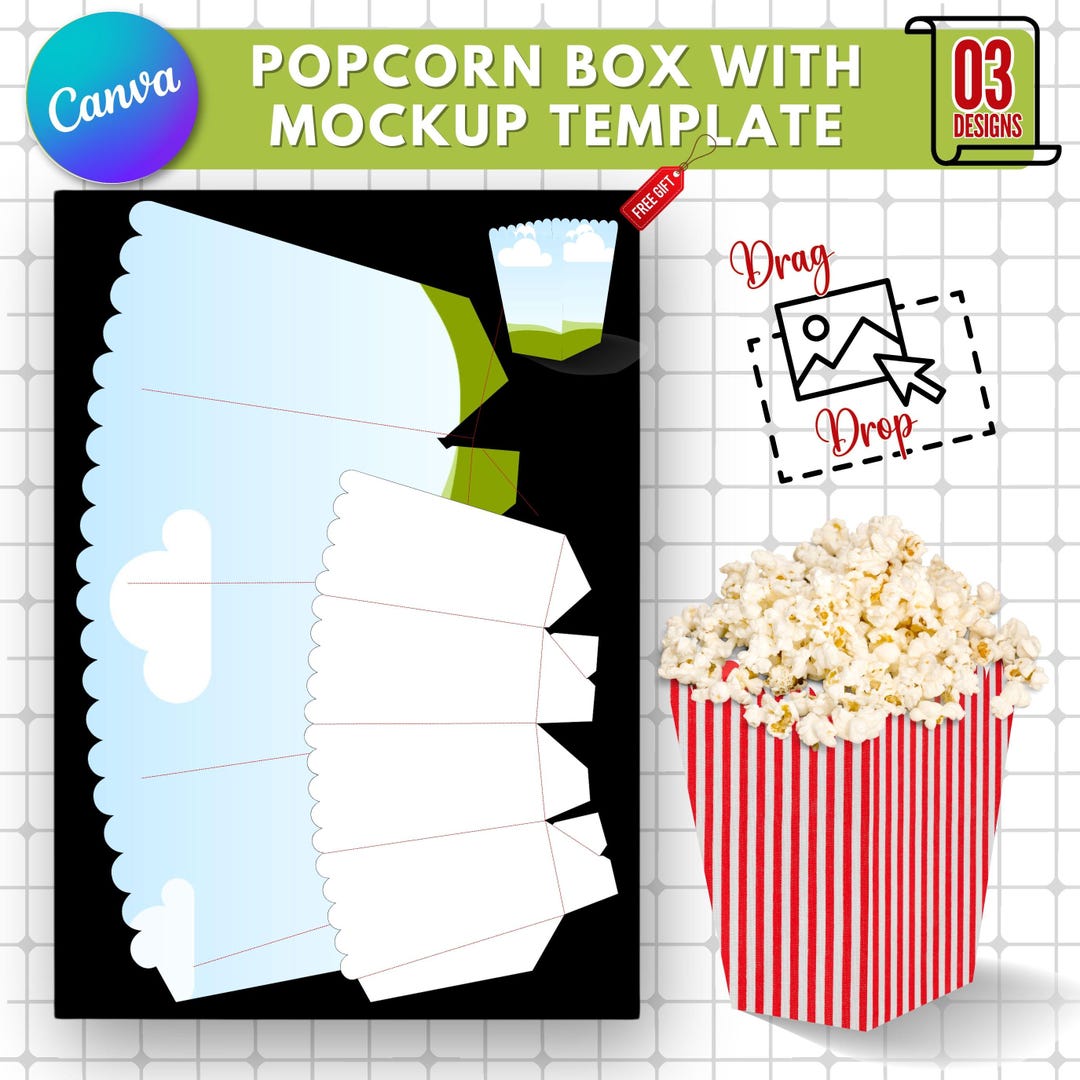 Popcorn Box Template |editable + Printable Canva Template |custom Snack ...