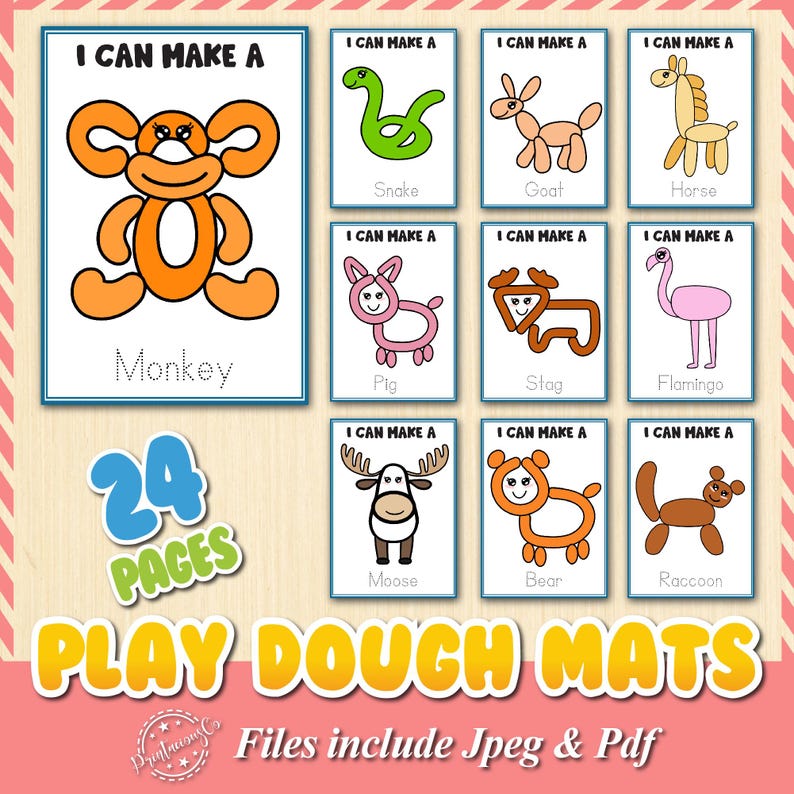 Zoo Animals Play Dough Mats: Fine Motor Skills Activity (PDF) - Etsy