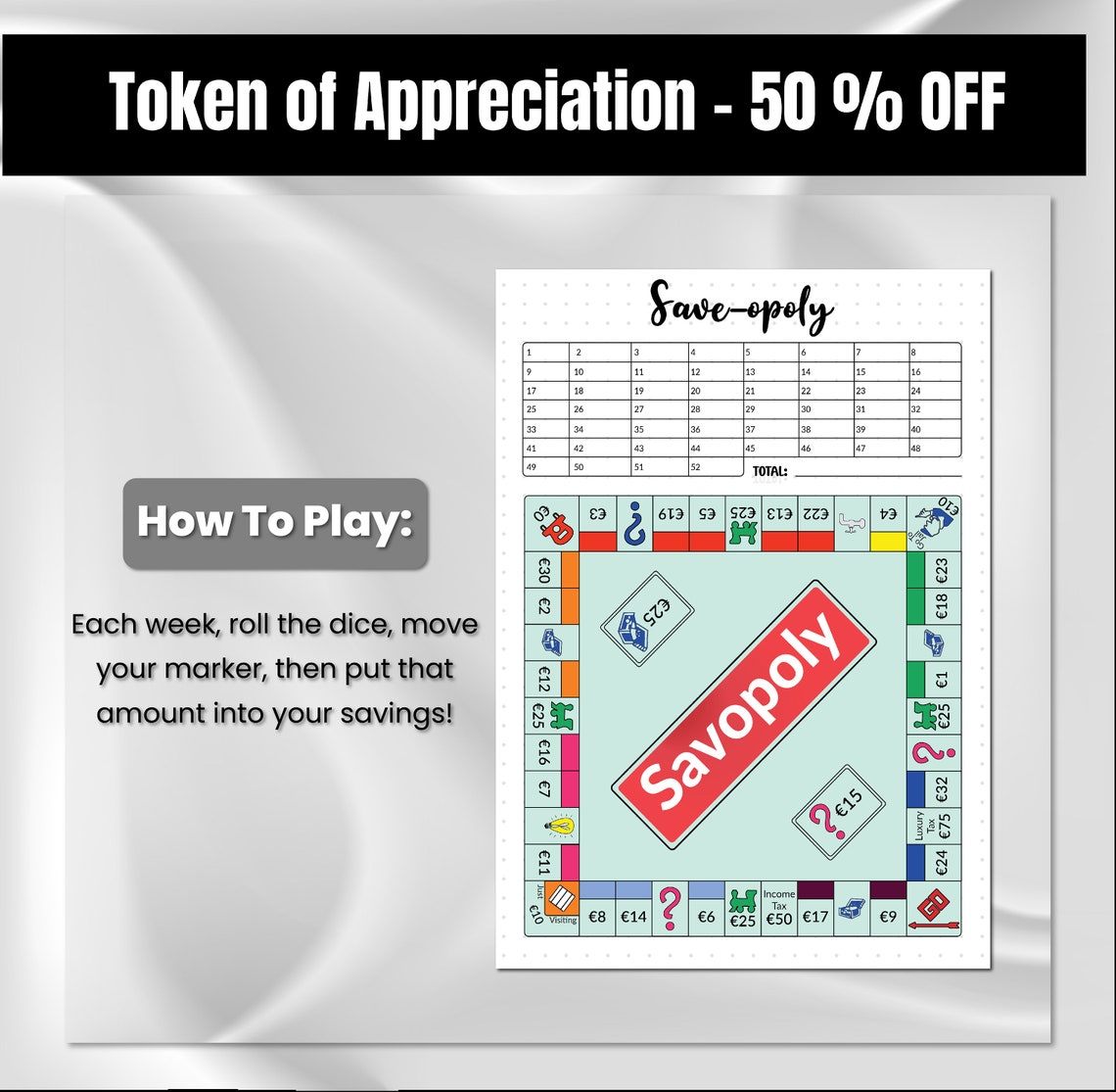 Saveopoly Saving Challenge Printable A4 Journal Page Savings Game ...