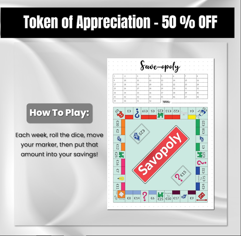 Saveopoly Saving Challenge Printable A4 Journal Page Savings Game ...