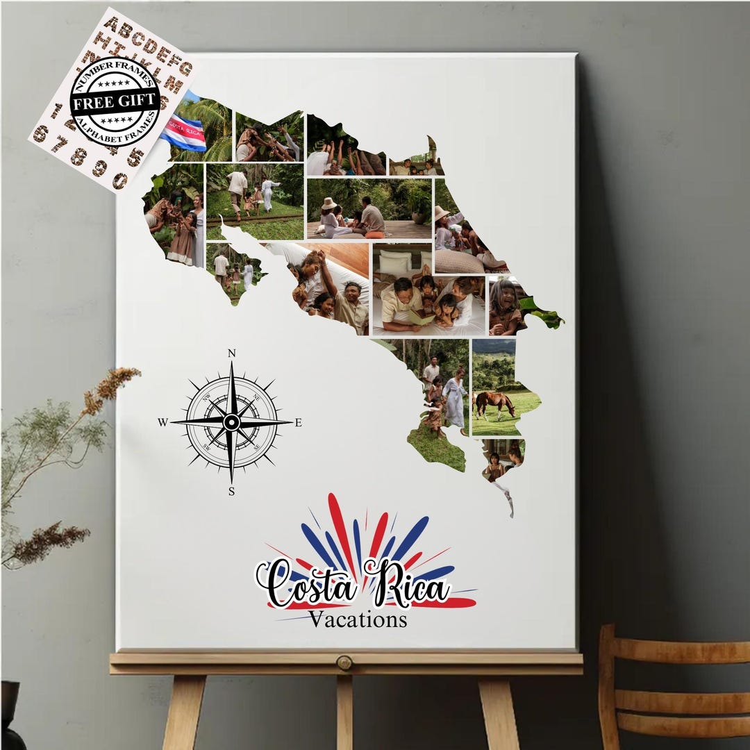 Editable Costa Rica Map Canva Frame Template |custom Country Map Photo ...