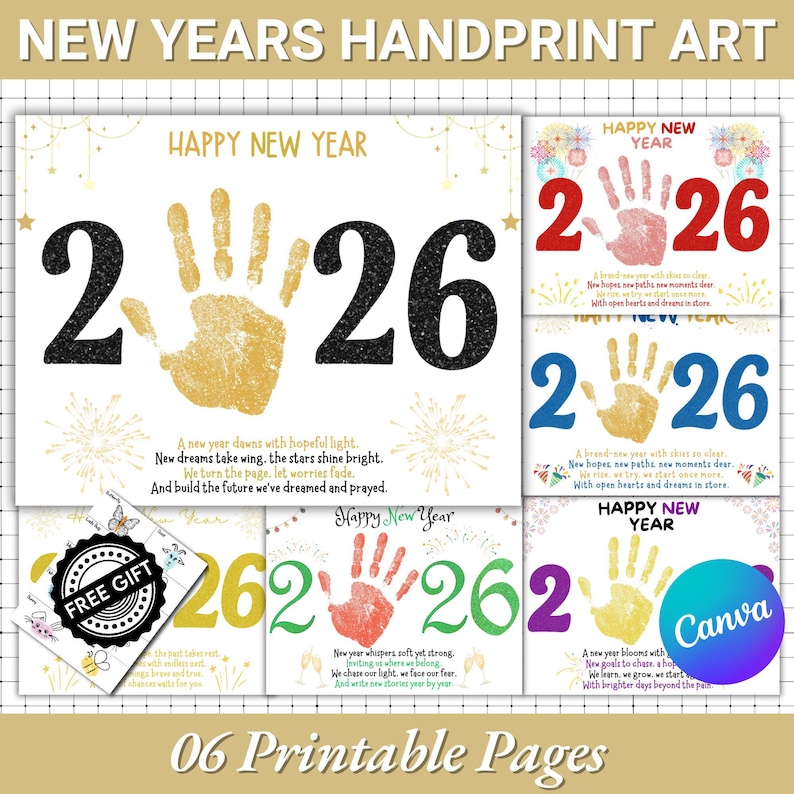 New Years Handprint Art |printable Keepsake Activity |handprint Craft ...