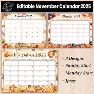Editable November 2025 Calendar: Printable Monthly Planner (digital ...
