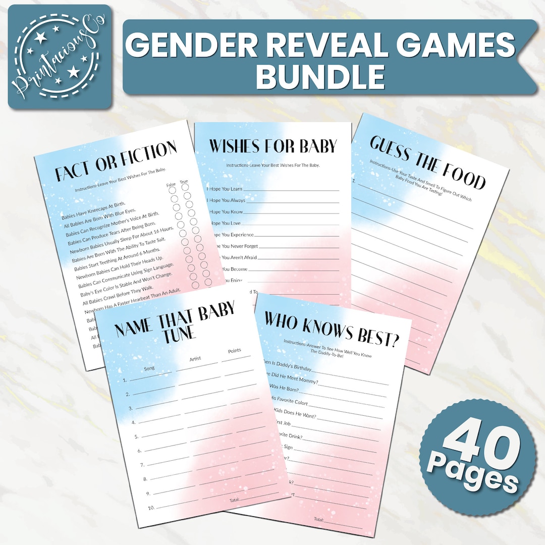 40 Gender Reveal Games Bundle | Printable Gender Reveal Party Games | Pink Blue Gender Reveal ...