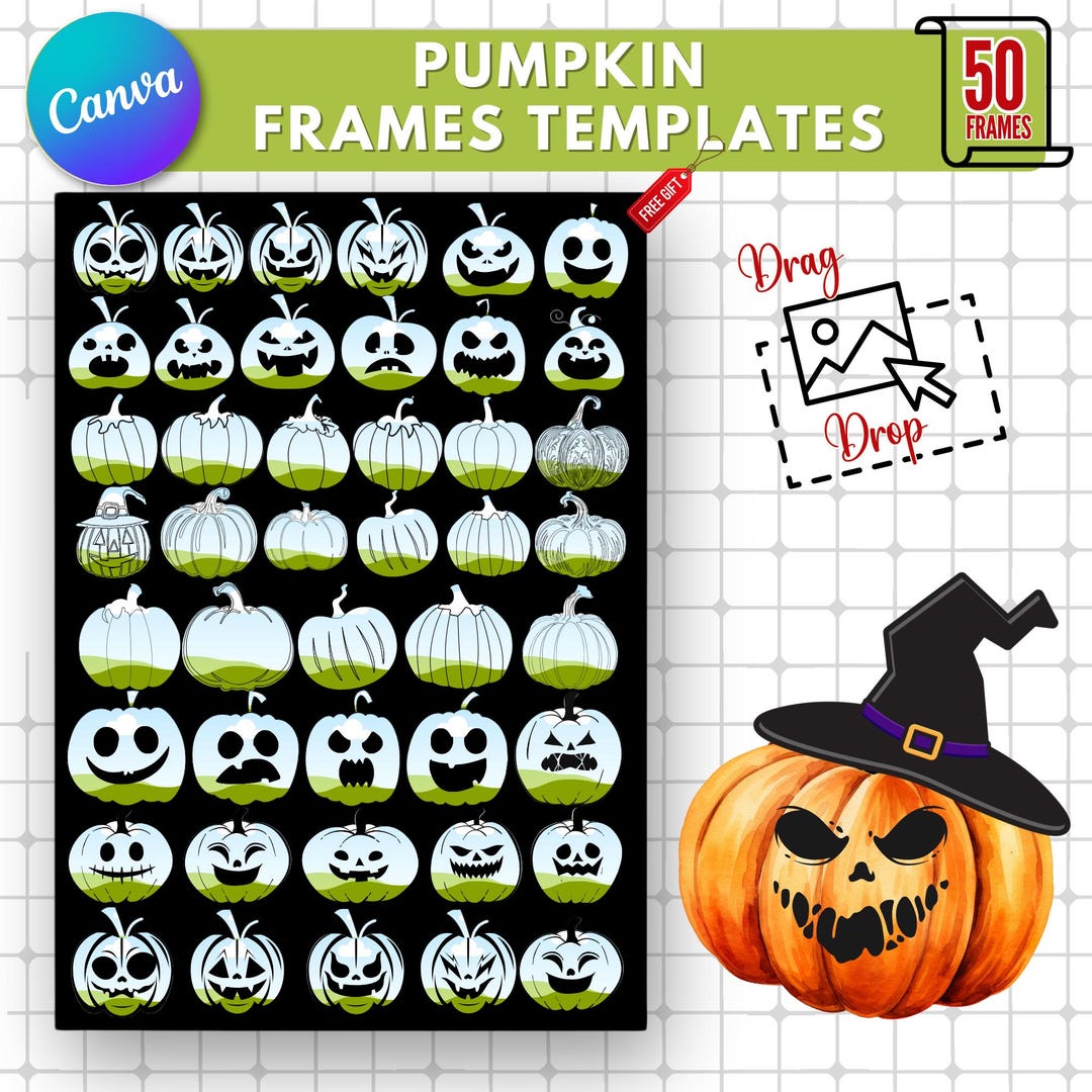 50 Halloween Pumpkin Canva Frame Templates: Floral Clipart (editable ...