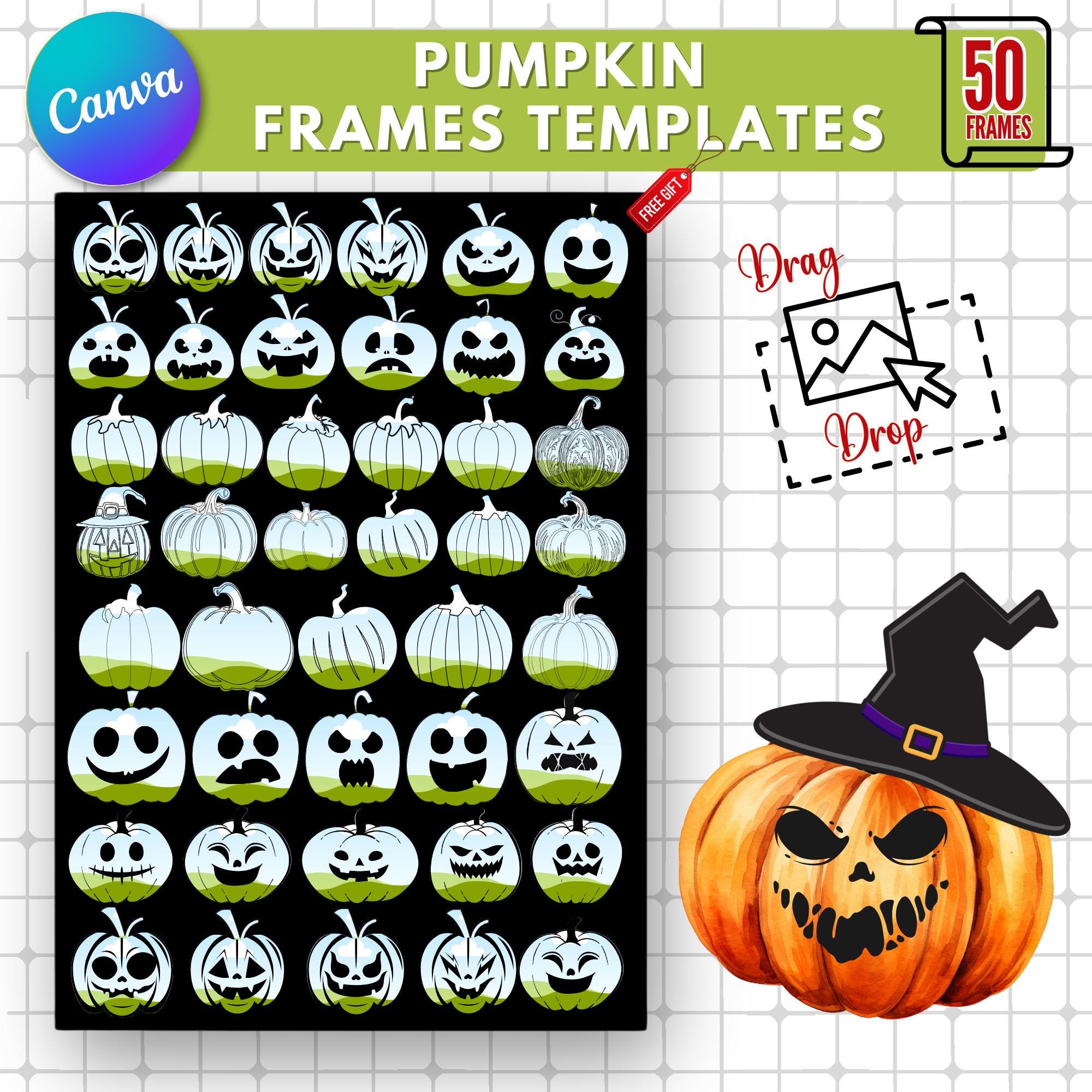 50 Halloween Pumpkin Canva Frame Templates: Floral Clipart (editable ...