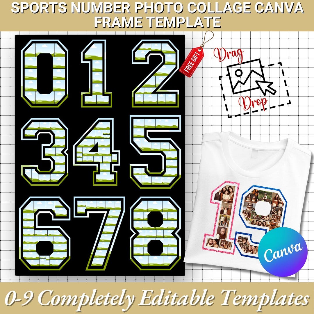 Sports Number Photo Collage Template | Canva Frame (digital Download ...