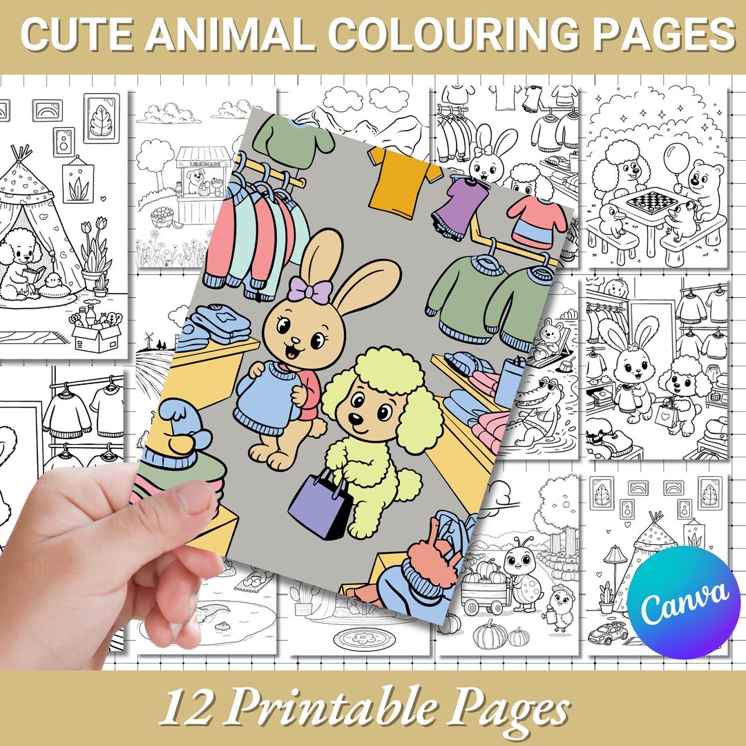 Kawaii Animal Coloring Pages: Kids Printable Activity (canva Template ...
