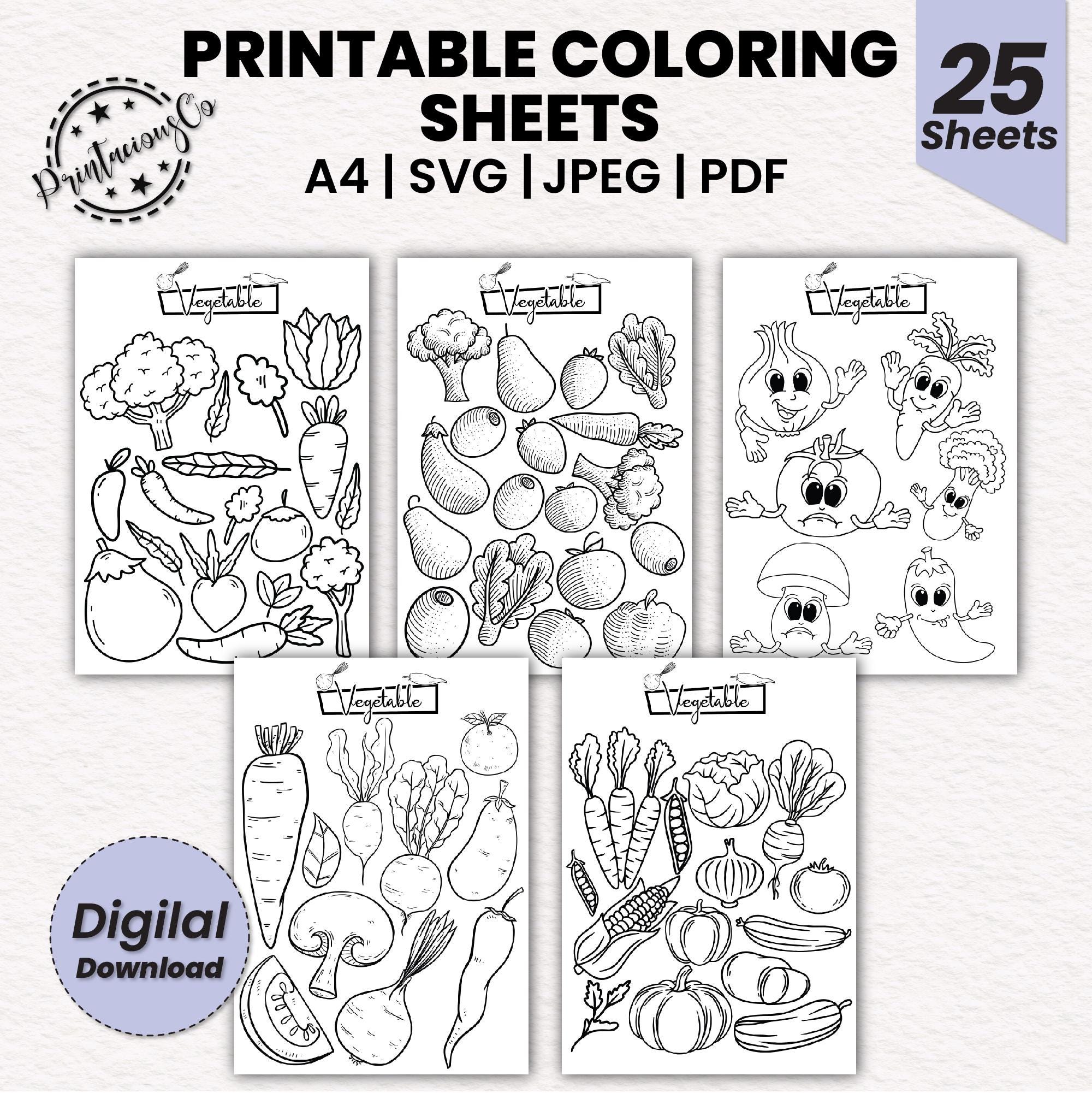 25 Vegetable Coloring Pages for Kids: Homeschool Printables (PDF) - Etsy