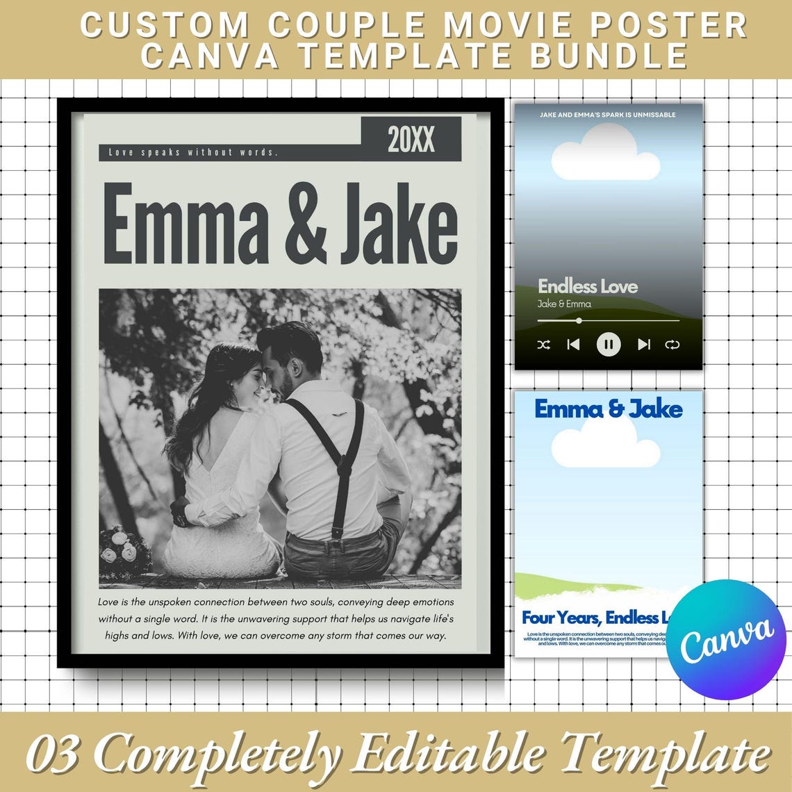 Couple Movie Poster Template | Custom Anniversary Gift (canva Editable ...