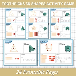 24 Toothpicks 3D Shapes Activity Game for Toddler | Printable Kids ...
