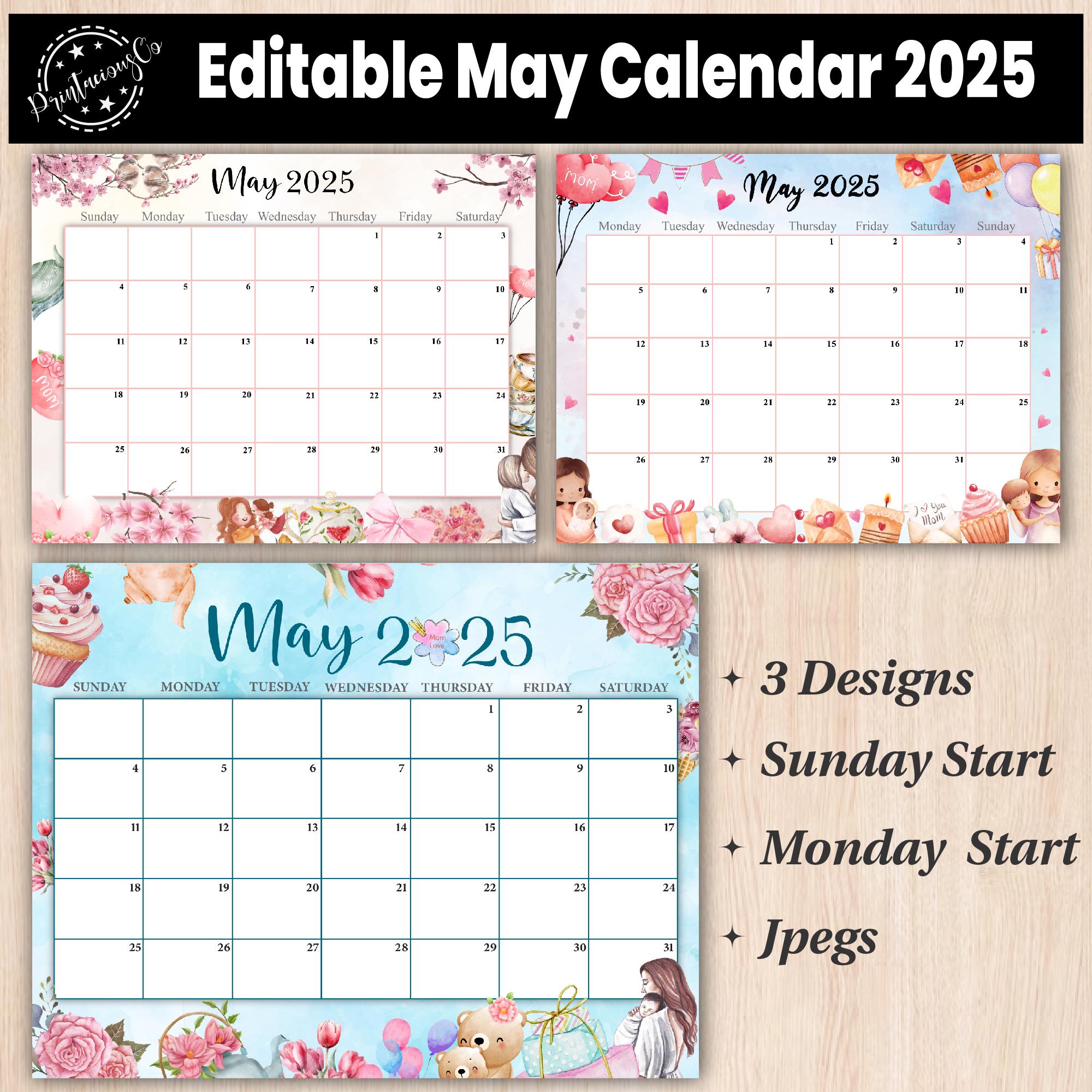 Editable May 2025 Calendar: Printable Monthly Planner (digital Download ...